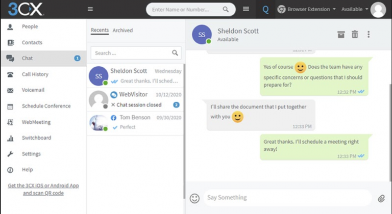 使用3CX聊天功能进行交谈